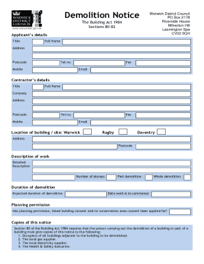 Fillable Online Notice to Undertake Demolition Works - Self Service Portal Fax Email Print ...