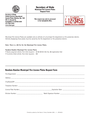 Fillable Online Illinois Municipal Fire License Plates Request Form Fax ...