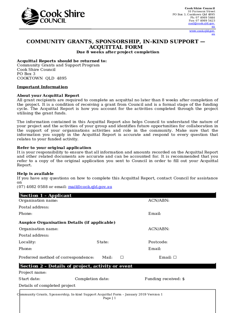 Community Grants and Support Program Acquittal Doc Template | pdfFiller