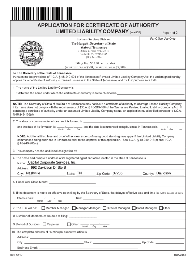 Fillable Online Fillable Online tn application for certificate of authority ... Fax Email Print ...
