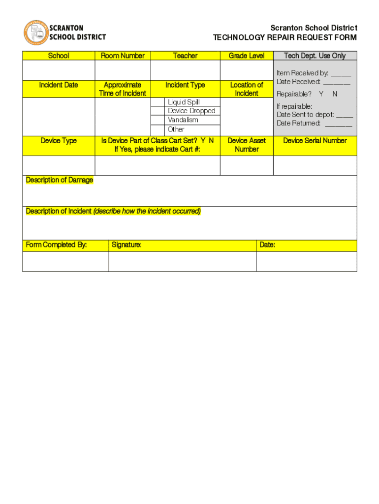 Fillable Online SSD Technology Repair Request Form.docx Fax Email Print ...