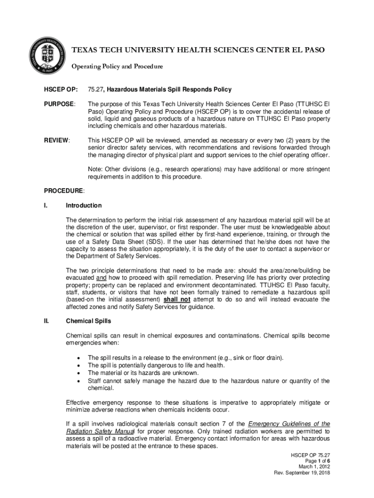 Fillable Online elpaso ttuhsc Emergency Response Planning for Hazardous Materials ... Fax Email ...