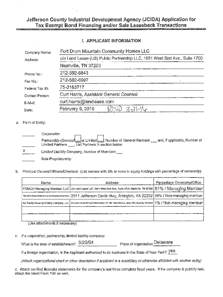Fillable Online Application to Jefferson County Industrial Development ... Fax Email Print ...