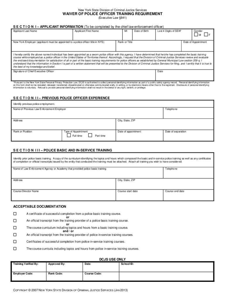 Fillable Online Office of Public Safety - Waiver of Police Officer ...