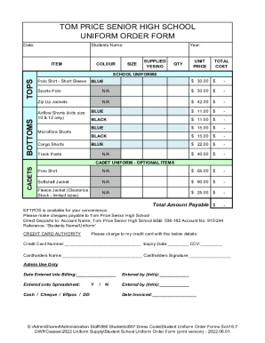 Fillable Online Student School Uniform Order Form (print version) Fax ...