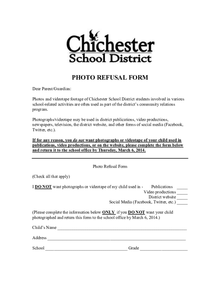 Fillable Online PHOTO REFUSAL FORM Fax Email Print - pdfFiller