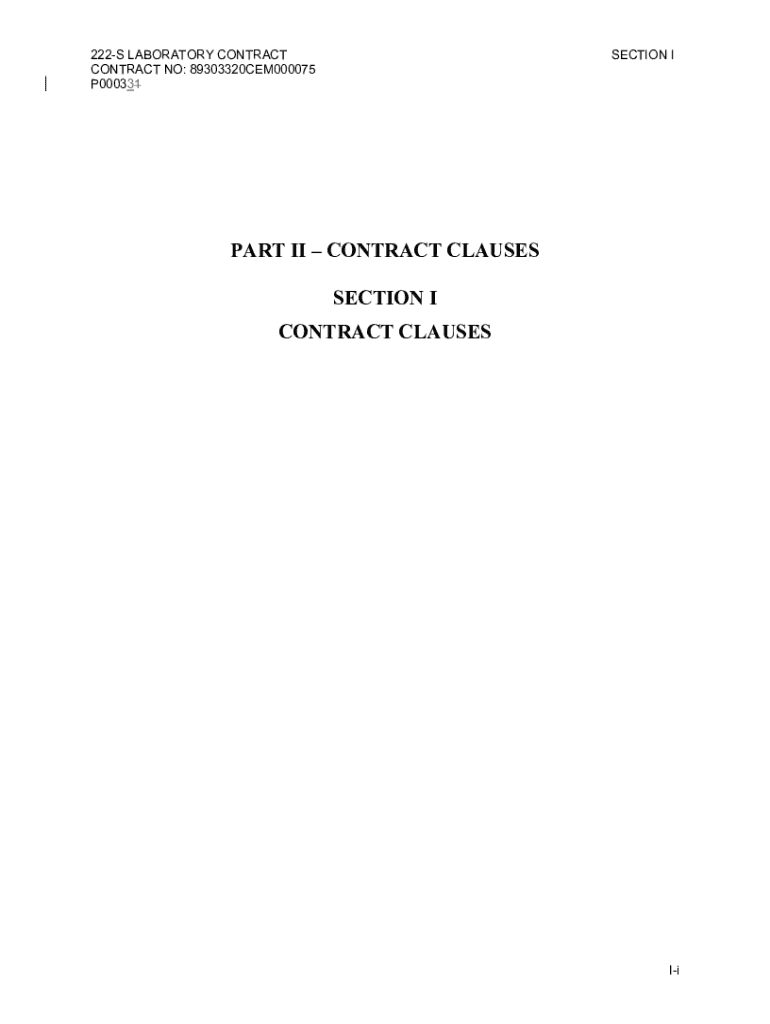 Fillable Online PART II SECTION I CONTRACT CLAUSES TABLE OF ... Fax Email Print - pdfFiller