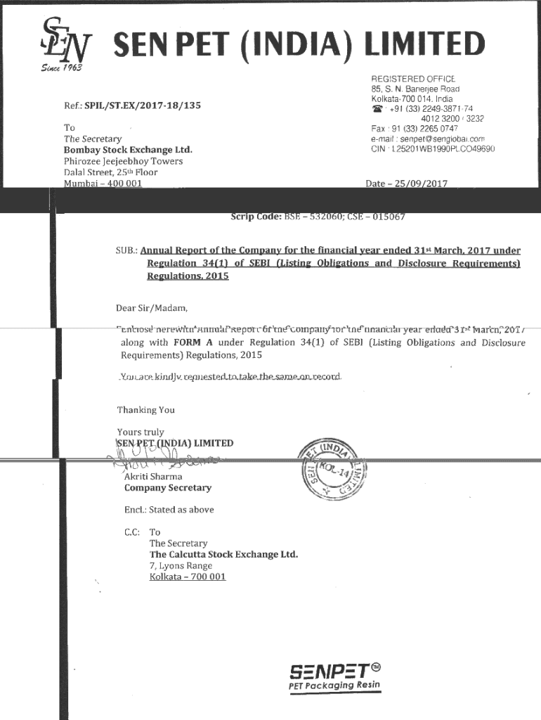 Fillable Online Sen Pet (India) Limited - Company Details Fax Email ...