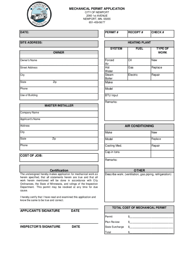 Fillable Online City of NewportMechanical Inspections Fax Email Print ...