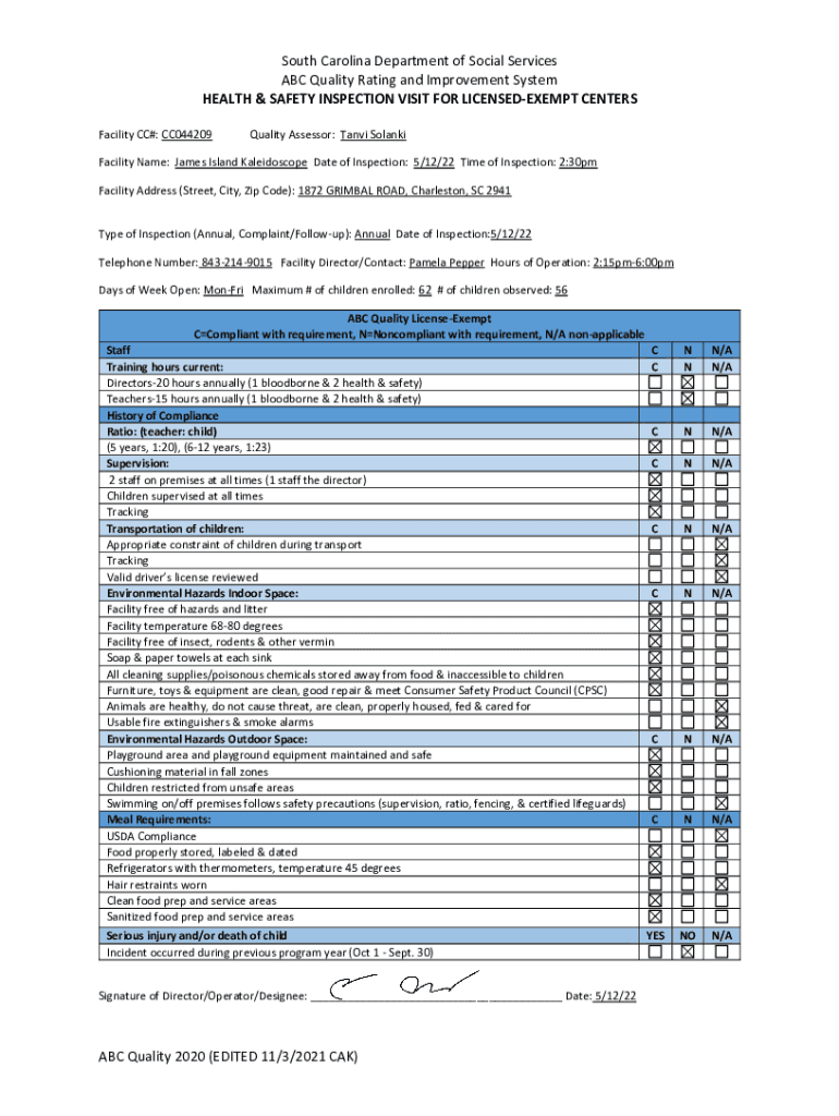 Fillable Online ABC Quality Enrollment - SC Child Care Services Fax ...
