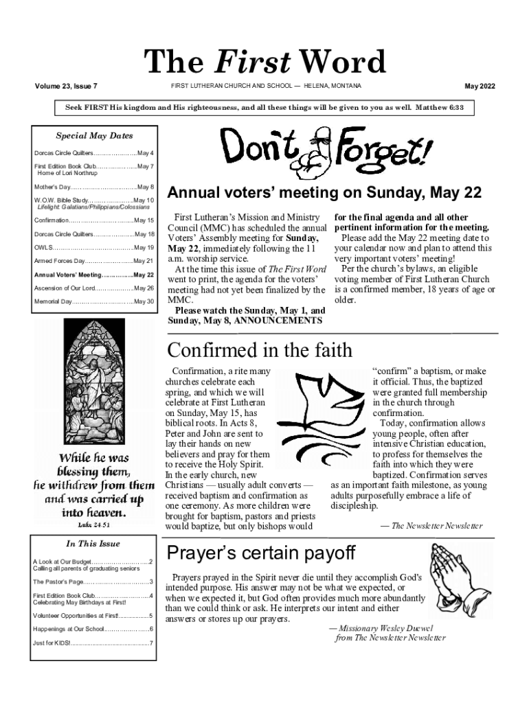 Fillable Online The First Word - First Lutheran Church ... Fax Email Print - pdfFiller