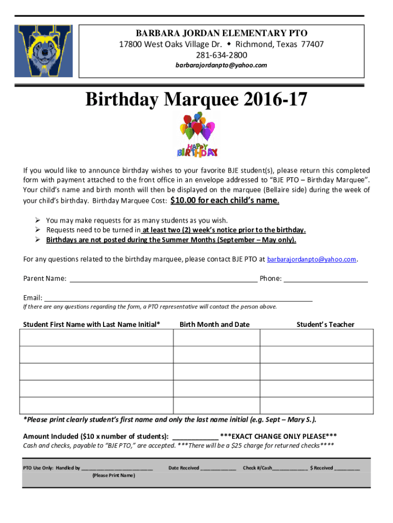 Fillable Online Barbara Jordan Elementary School - Richmond, Texas - TX ...