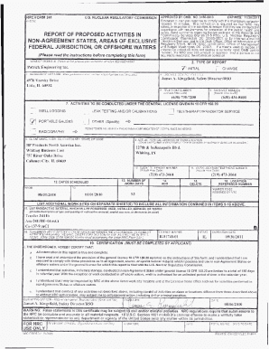 Fillable Online NRC Form 241 - Report Of Proposed Activities In Non ...