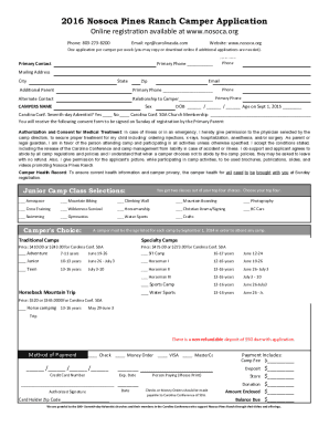 Fillable Online Nosoca Pines Ranch Application Form. Education Fax ...