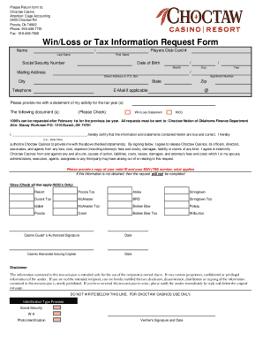 Fillable Online Choctaw Win Loss Form. Card Template Fax Email Print ...