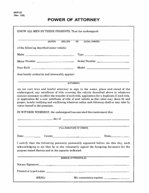 Fillable Online North Carolina Motor Vehicle Power of Attorney (Form ...