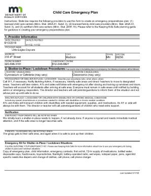 Fillable Online Child Care Emergency Plan Instructions: State law ...
