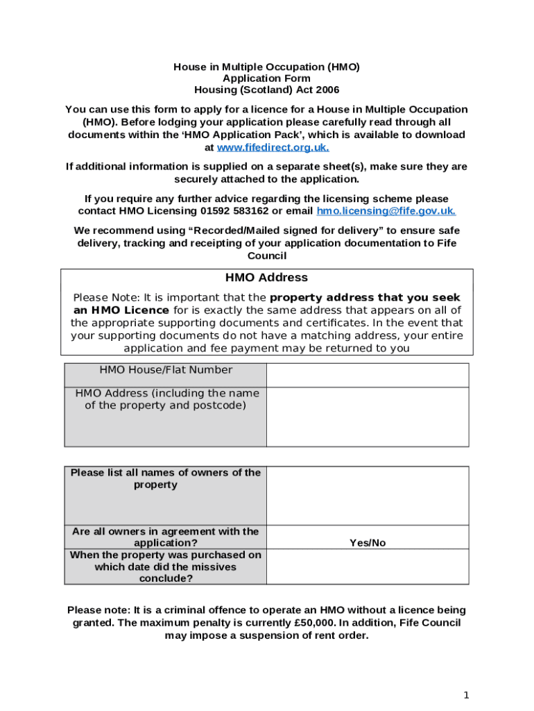 Application House in Multiple Occupation Doc Template | pdfFiller
