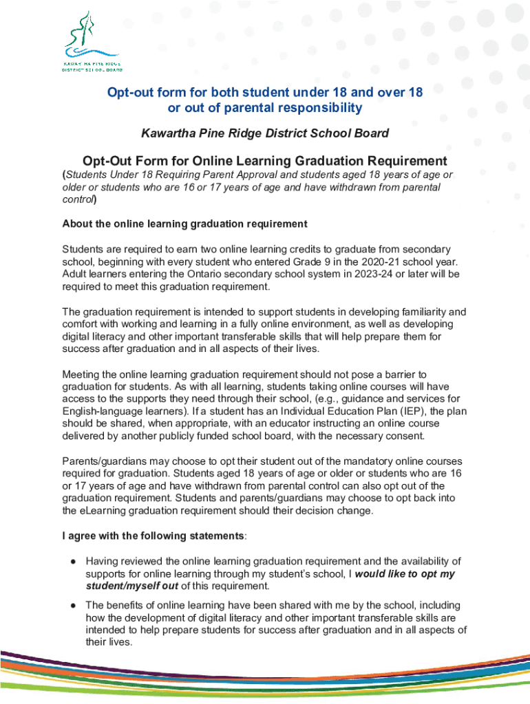 Fillable Online Opt-Out Form for Online Learning Graduation Requirement ...