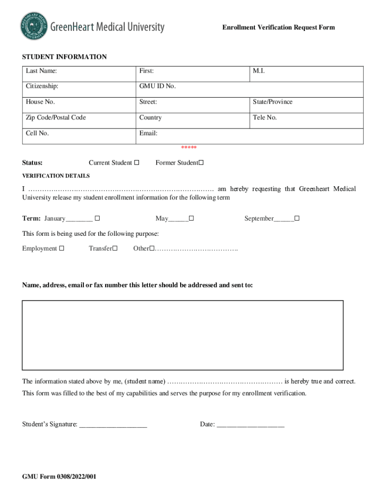 Fillable Online Enrollment Verification Request Form STUDENT ... Fax Email Print - pdfFiller