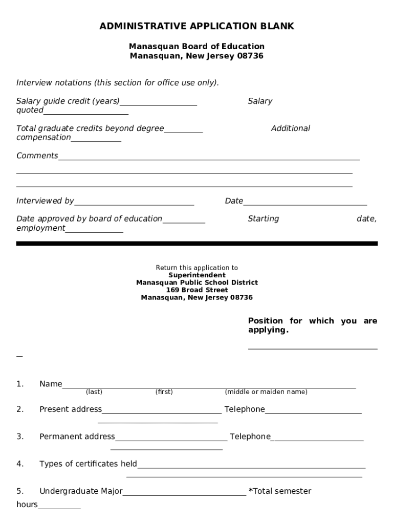 ADMINISTRATIVE APPLICATION BLANK Doc Template | pdfFiller