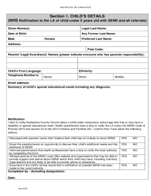 Fillable Online Early Years SEN Panel Referral form. Use this form to ...