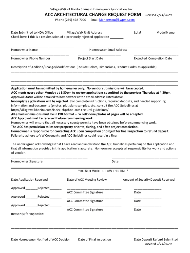 Fillable Online ACC ARCHITECTURAL CHANGE REQUEST FORM Revised ... Fax ...