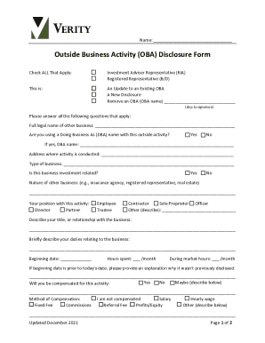 Fillable Online Outside Business Activity (OBA) Disclosure Form Fax ...