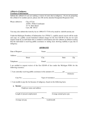 Fillable Online Affidavit of Indigence Freedom of Information Caro, MI ...