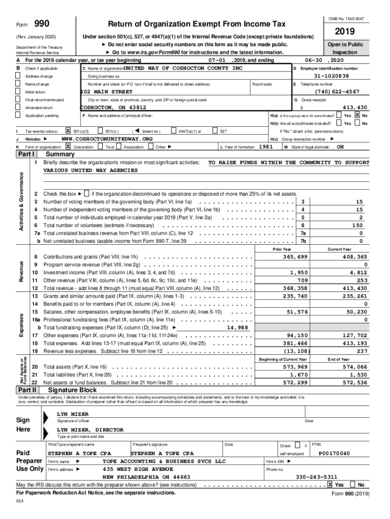 Fillable Online Return of Organization Exempt From Income Tax - - Fax ...