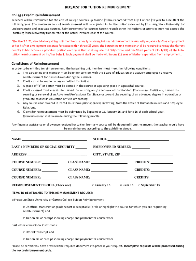 Fillable Online REQUEST FOR TUITION REIMBURSEMENT College ... Fax Email ...
