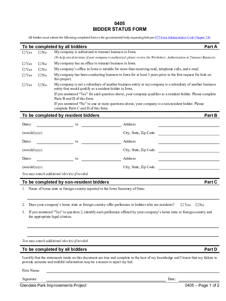 Fillable Online 0405 BIDDER STATUS FORM Fax Email Print - pdfFiller