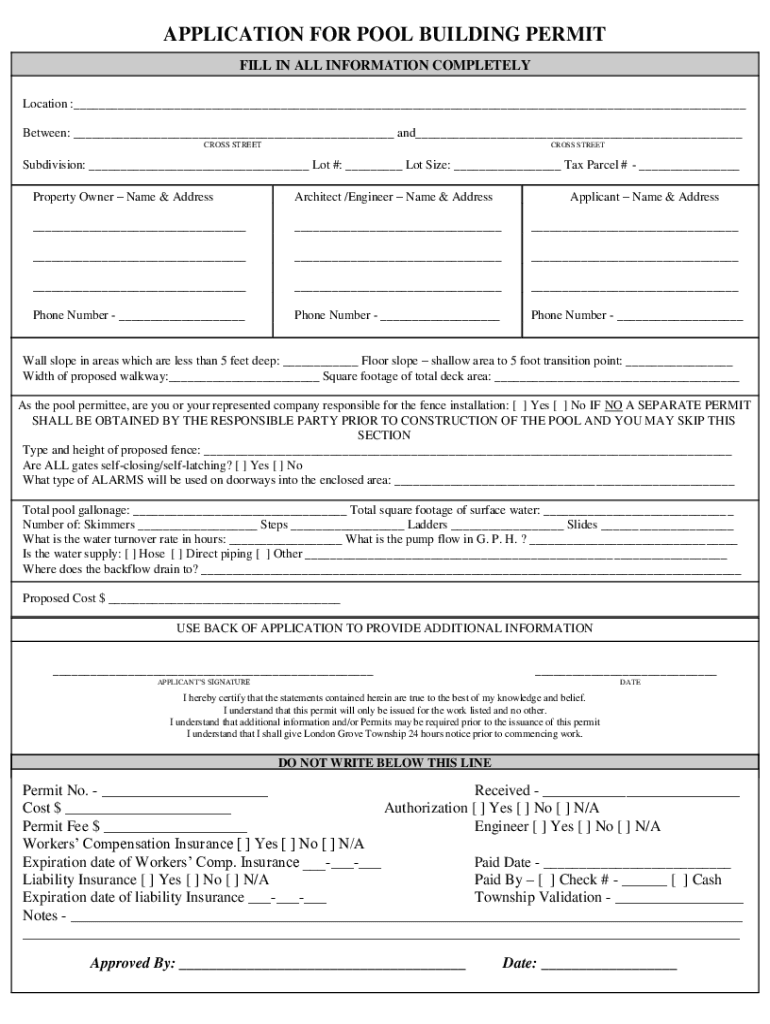 Fillable Online APPLICATION FOR POOL BUILDING PERMIT Fax Email Print ...