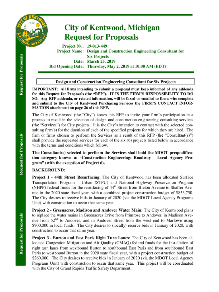 Fillable Online REQUEST FOR PROPOSAL ENGINEERING SERVICES ... Fax Email Print - pdfFiller