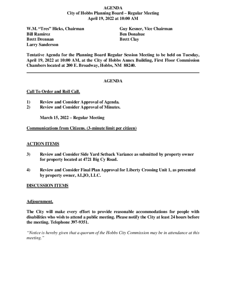 Fillable Online AMENDED AGENDA PLANNING BOARD Fax Email Print - pdfFiller