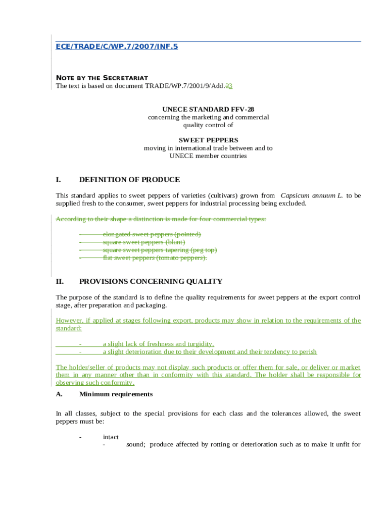 UNECE Standards for Fresh Fruit and Vegetables. Sweet Peppers, FFV-28 Doc Template | pdfFiller