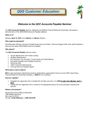 Fillable Online QCC Accounts Payable 04152013 - QSSUG Fin-Per Fax Email ...