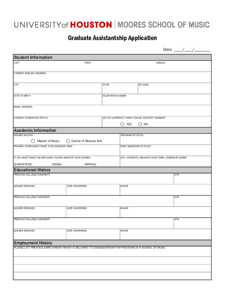 Fillable Online Graduate Assistantship Application Student Information Date Fax Email Print ...