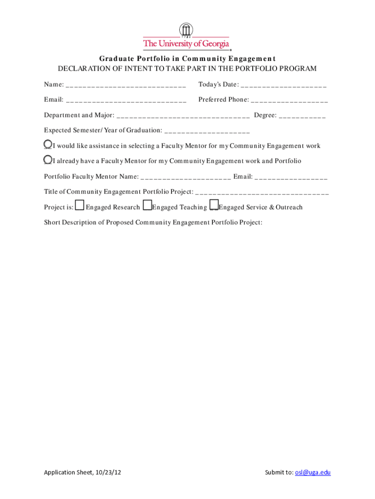 Fillable Online servicelearning uga Graduate Portfolio in Community Engagement Sign-Up Sheet ...