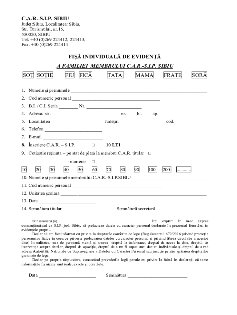 Fillable Online fi individual de eviden a familiei membrului car- ... Fax Email Print - pdfFiller