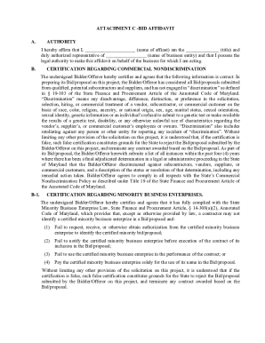 Fillable Online BID AFFIDAVIT A. AUTHORITY I hereby affirm that I Fax ...