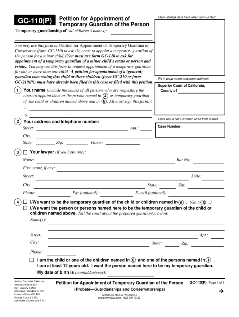 Fillable Online GC-110(P) Petition for Appointment of Temporary ...