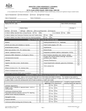 Fillable Online Pennsylvania Residence Resident Assessment Form - Fill ...