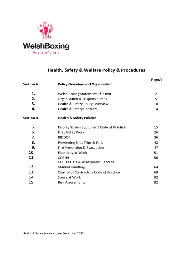 Fillable Online Health, Safety & Welfare Policy & Procedures Fax Email ...