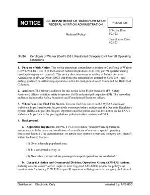 Fillable Online N8900.638. Certificate of Waiver (CoW) J551, Restricted ...