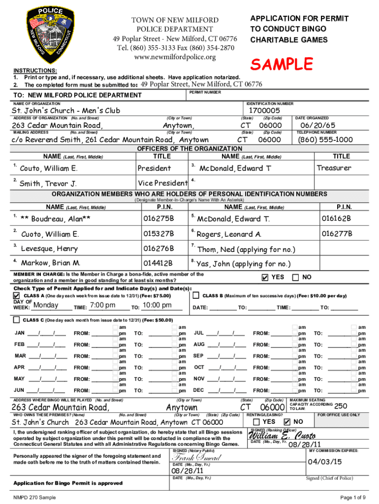 Fillable Online Bingo Sample Application Fax Email Print - pdfFiller