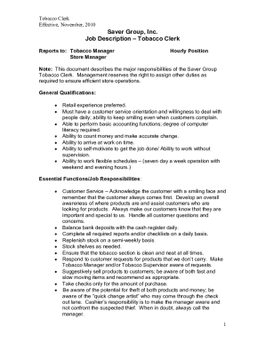 Fillable Online Store Manager job description Fax Email Print - pdfFiller