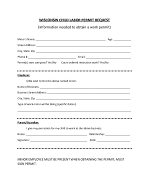 Fillable Online REQUEST FOR CHILD LABOR PERMIT - Lafayette County Fax ...