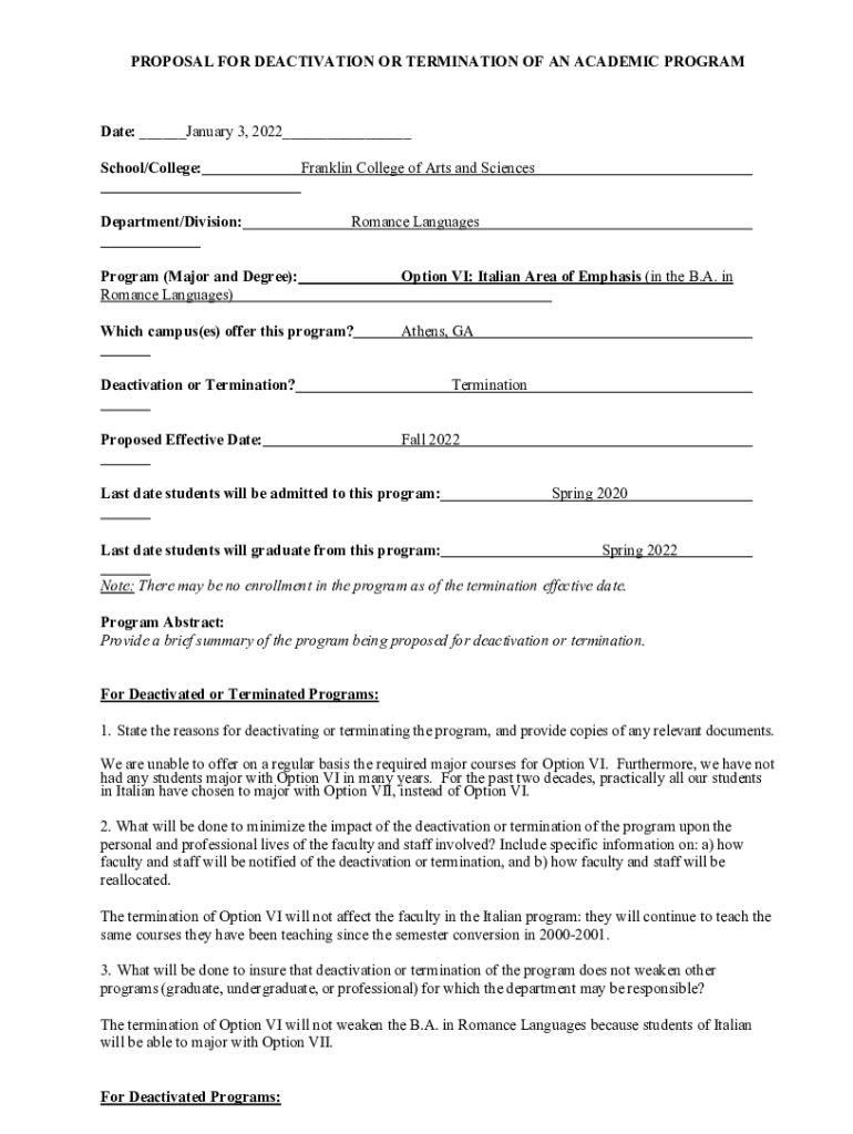Fillable Online franklin uga Proposed Program Termination and ...