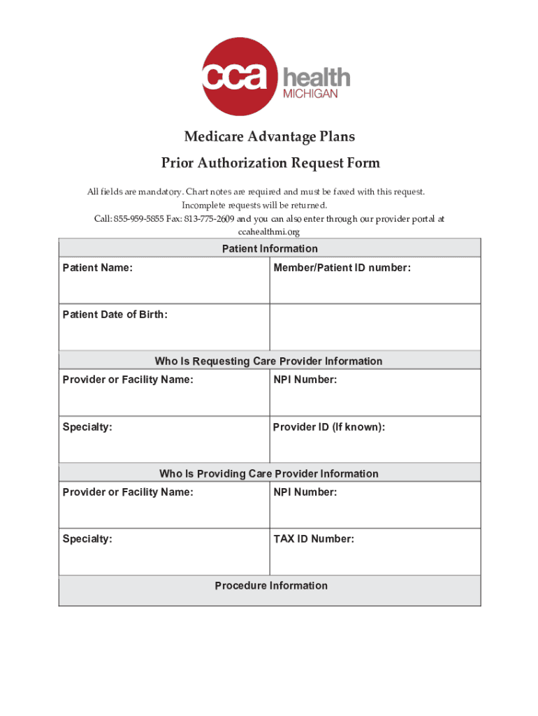 Fillable Online Medicare Advantage Plans Prior Authorization Request ...